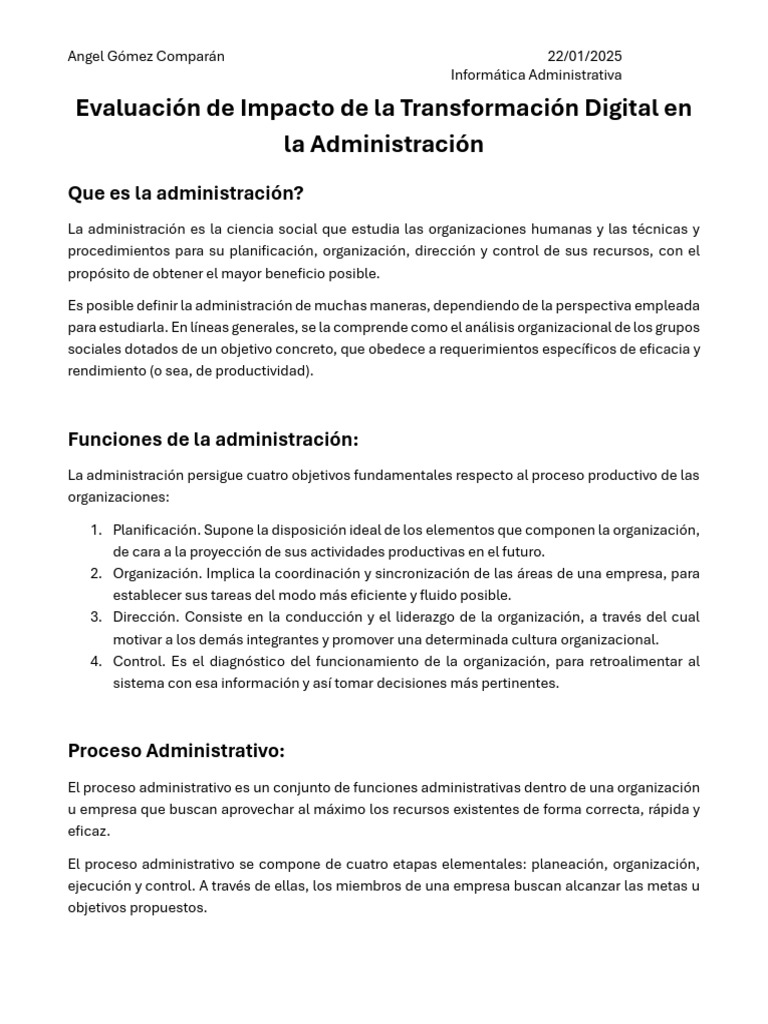 Evaluación de Impacto de La Transformación Digital en La Administración (Individual) | PDF ...