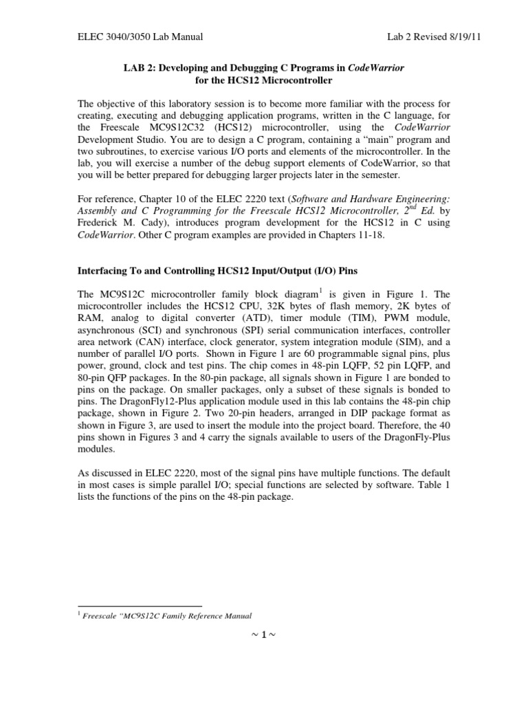 ELEC3050 HCS12 Lab2 | PDF | C (Programming Language) | Microcontroller