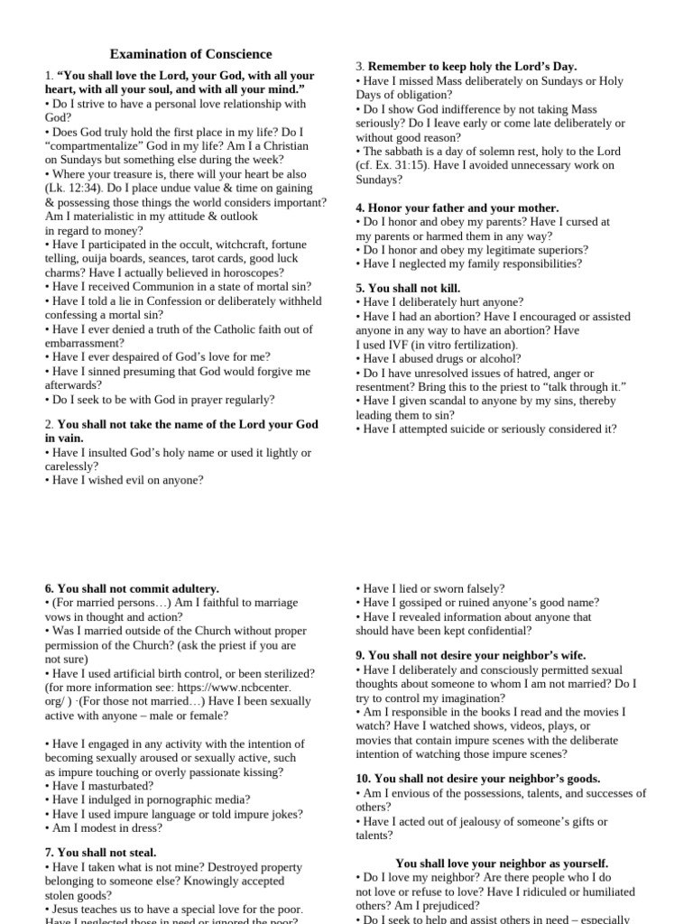 Catholic Examination of Conscience Guide | PDF | Religious Belief And ...
