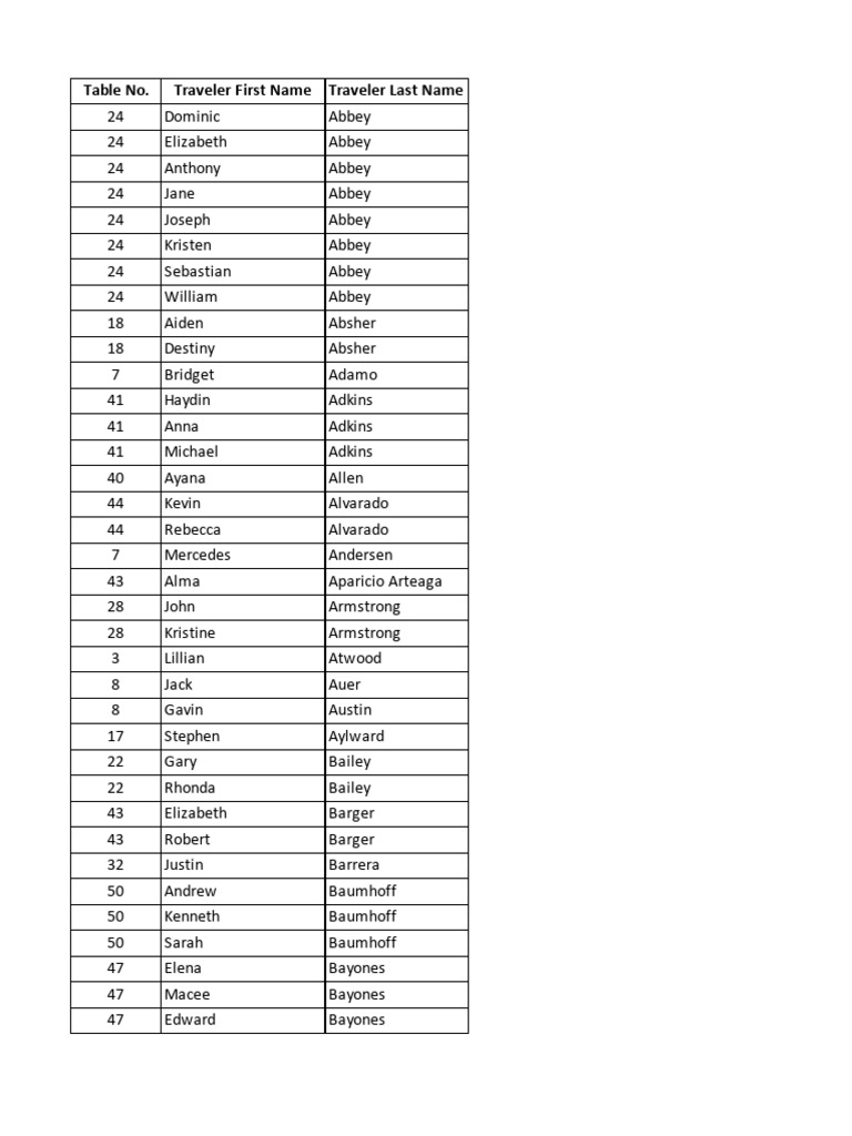 Traveler Names and Details List | PDF