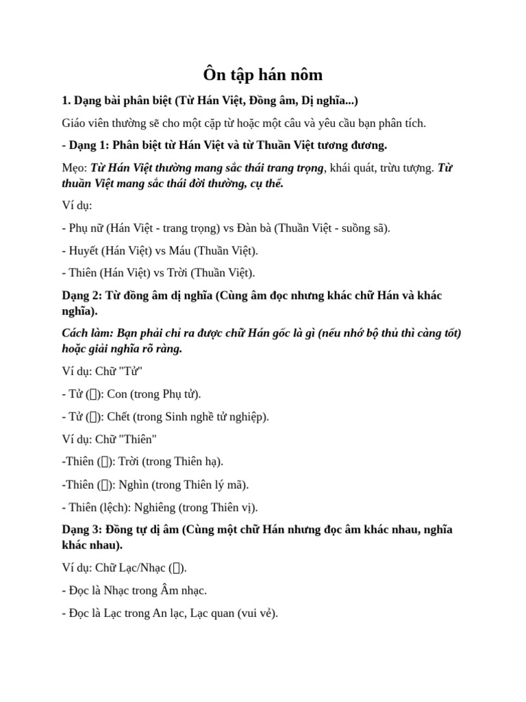 ôn tập hán nôm a3 | PDF