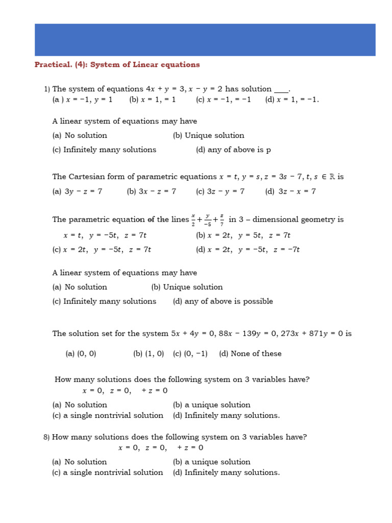 Linear Algebra Systems of Equations Guide | PDF | System Of Linear ...