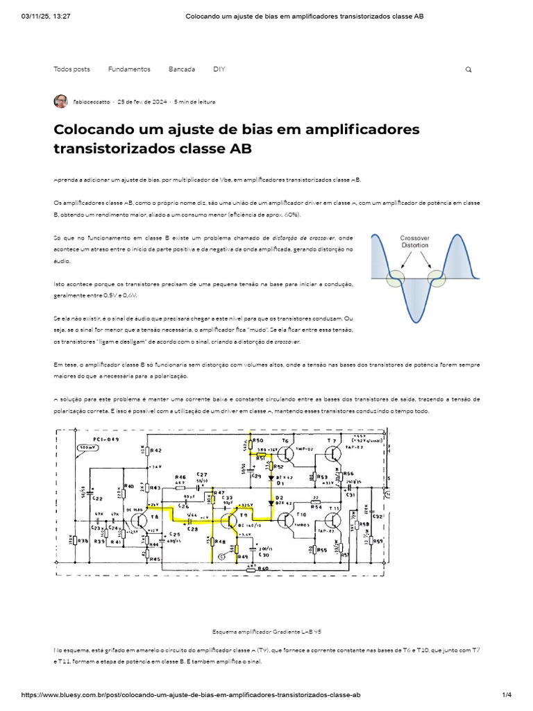 Colocando um ajuste de bias em amplificadores transistorizados classe ...