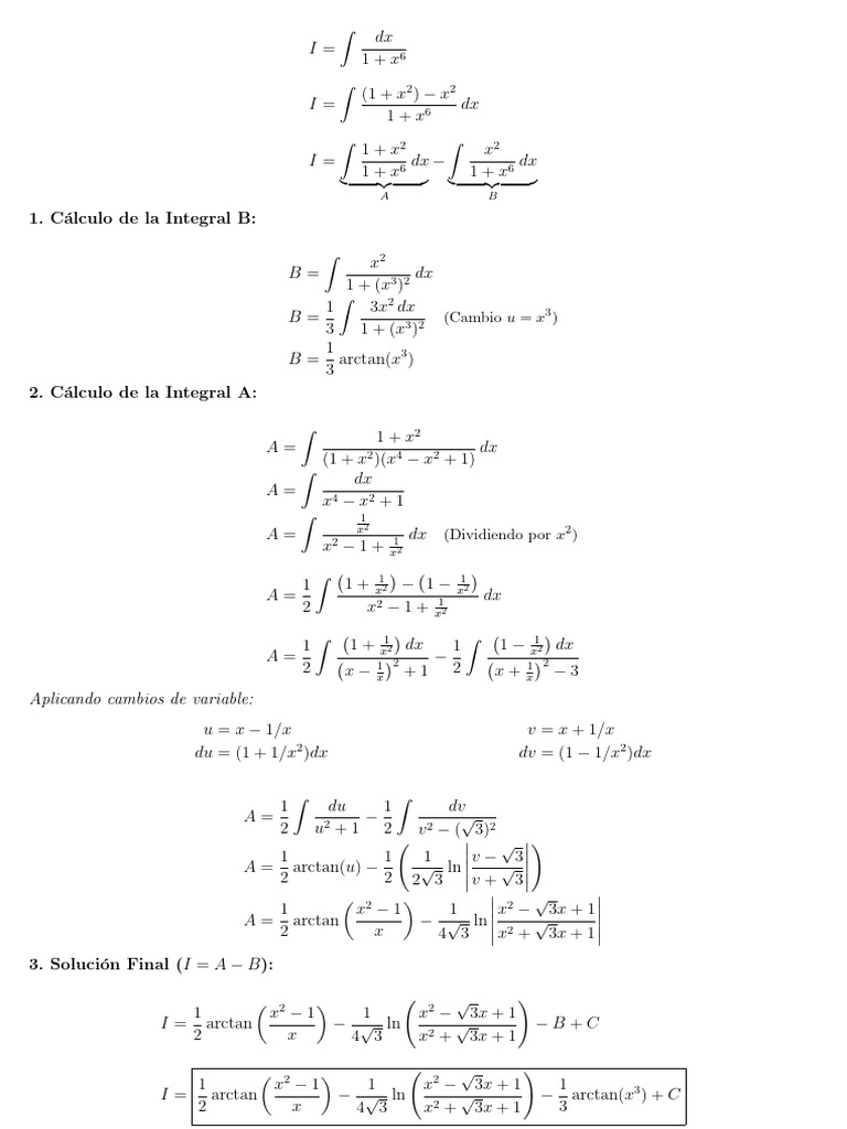 Cálculo de Integrales: Métodos y Resultados | PDF