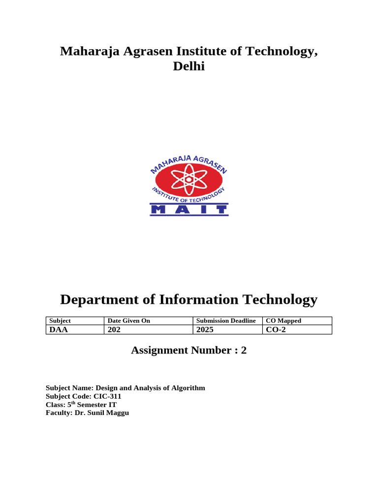 DAA Assignment 2 | PDF