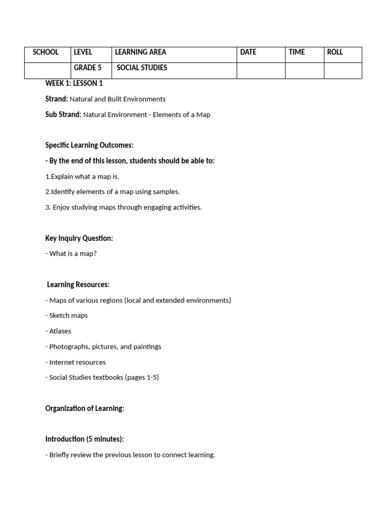Grade 5 Rationalized Social Studies Lesson Plans Term 1 | PDF ...