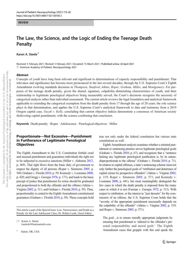 Ending the Teenage Death Penalty | PDF | Eighth Amendment To The United ...