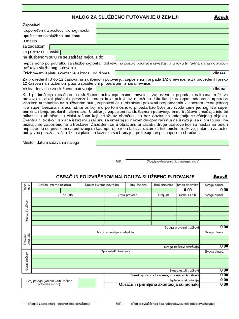 Nalog Za Sluzbeni Put | PDF