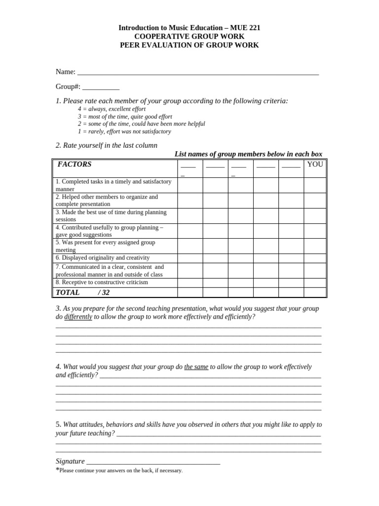 Peer Evaluation for Music Education Group | PDF | Chess Theory | Chess