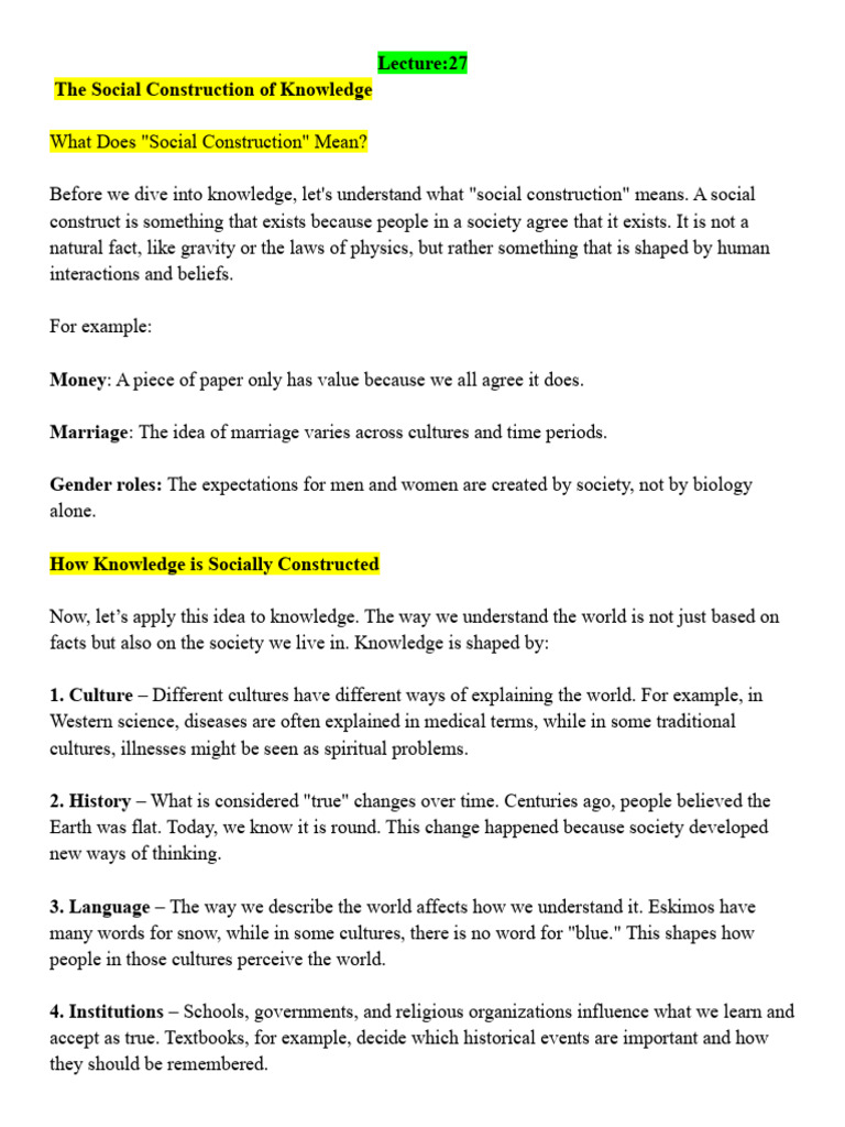 Lecture 27(2025) | PDF | Knowledge | Social Constructionism