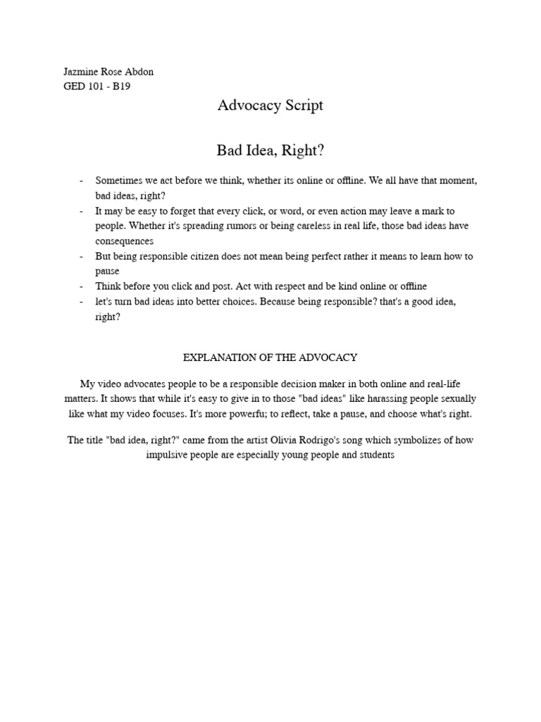 Responsible Choices in Advocacy Script | PDF