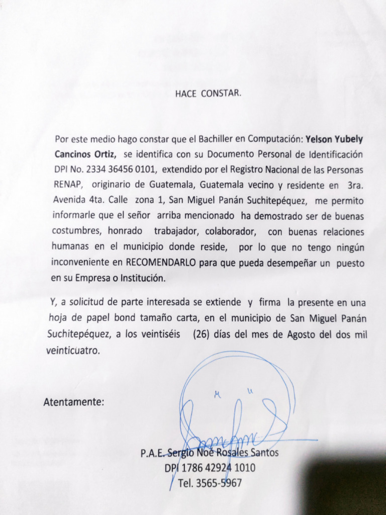 Carta de Sergio Rosales | PDF