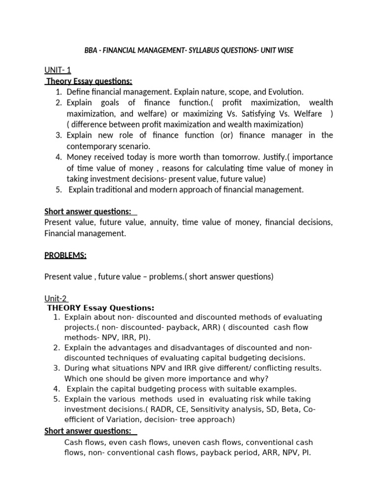 BBA Financial Management Syllabus Guide | PDF | Capital Budgeting | Net ...