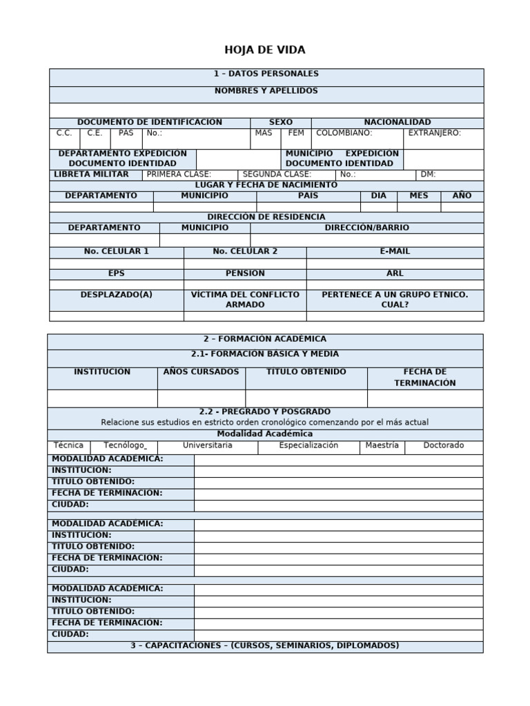Formato Hoja de Vida | PDF