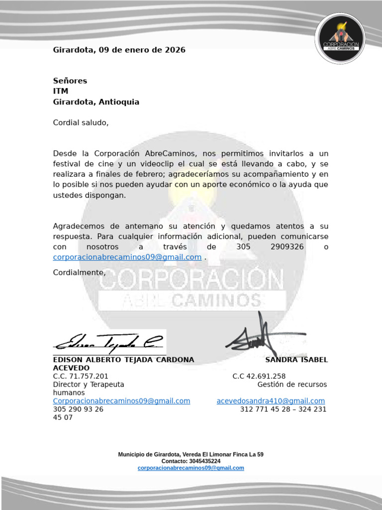 Carta Para Itm- Solicitud Itm | PDF