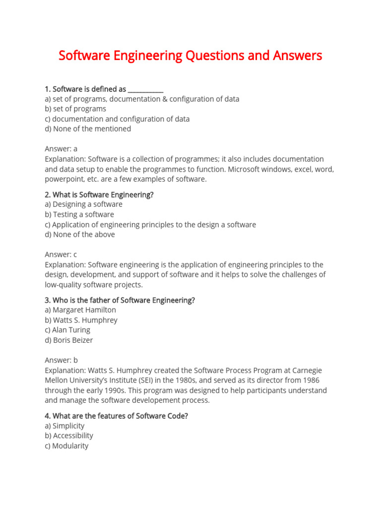 Best Software Engineering Sample Exam | PDF | Software Development ...