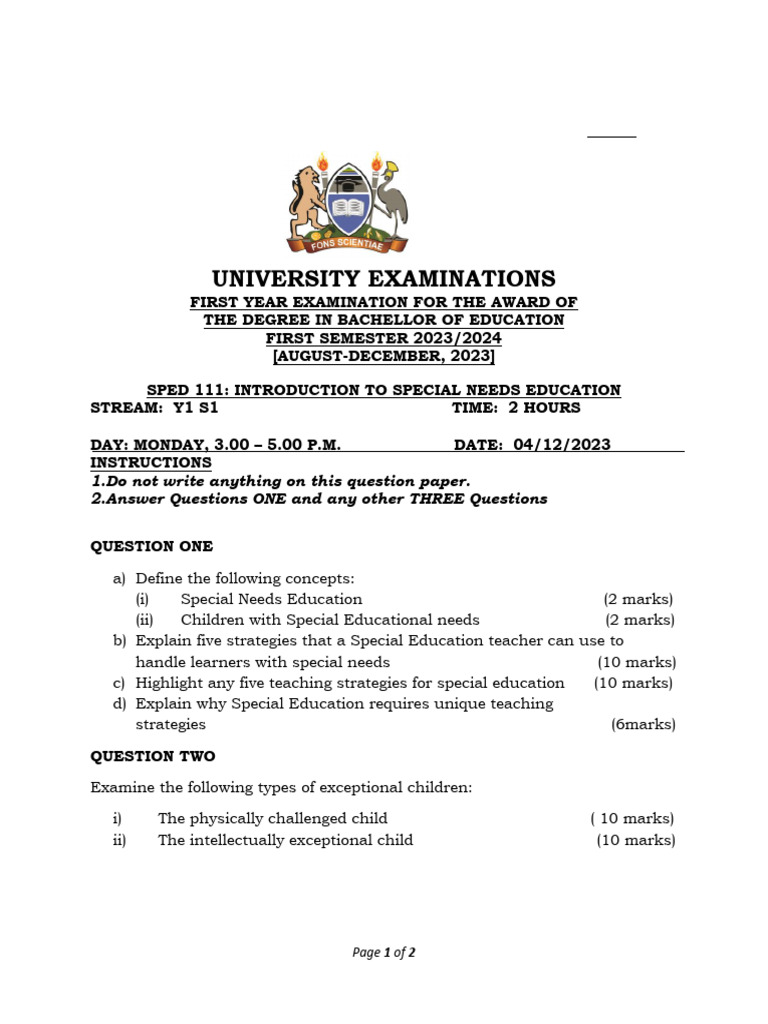 Special Needs Education Exam Guide | PDF