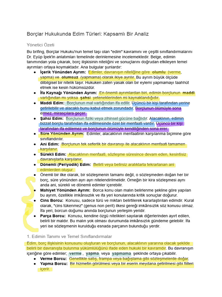 Borçlar Hukukunda Edim Türleri | PDF
