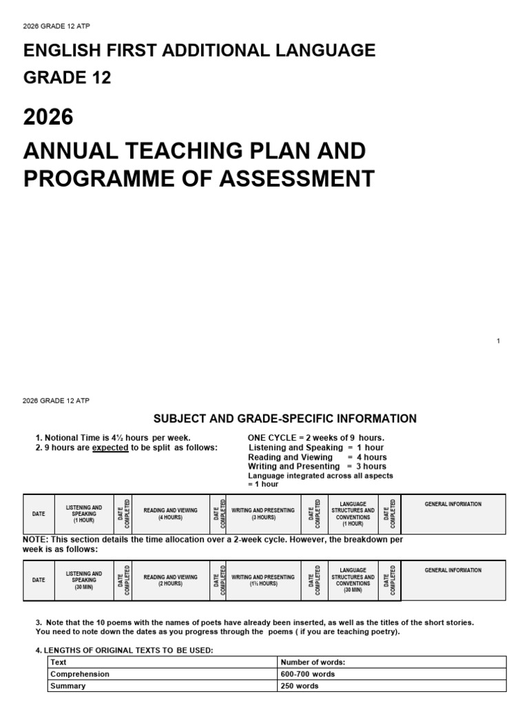 Grade 12 Atp 09 Jan 2026 | PDF | Reading Comprehension | Part Of Speech