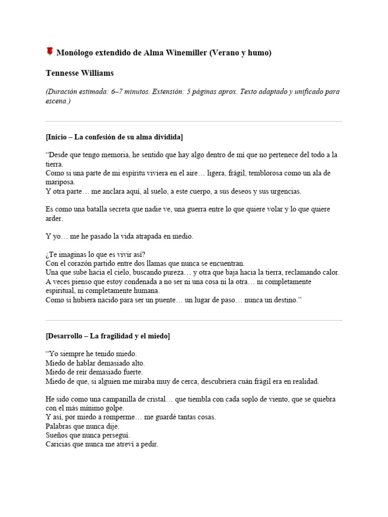 ? Monólogo extendido de Alma Winemiller | PDF