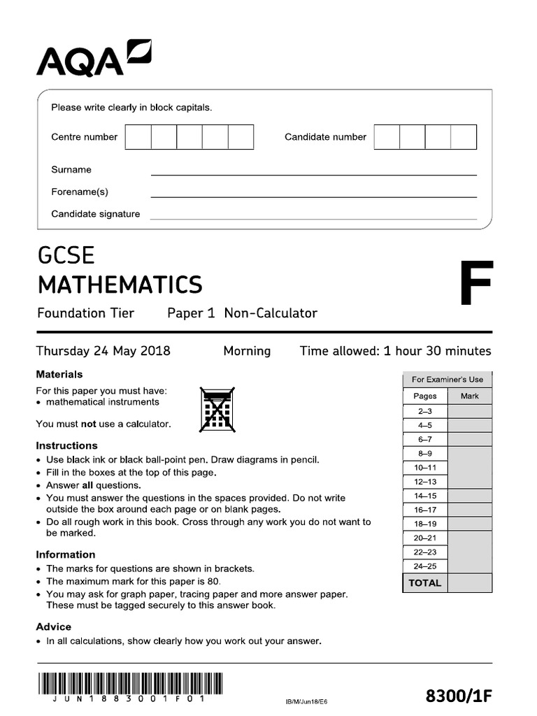 2018 Maths Paper 1 Foundation Paper | PDF