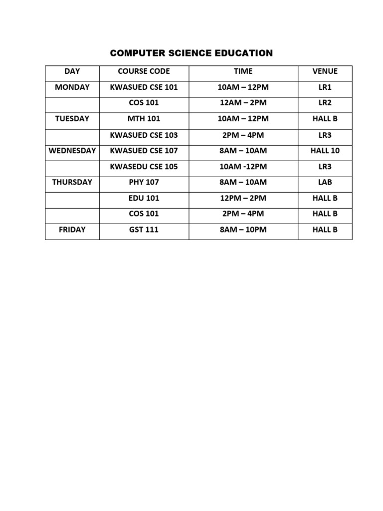 Computer Science Course Schedule | PDF