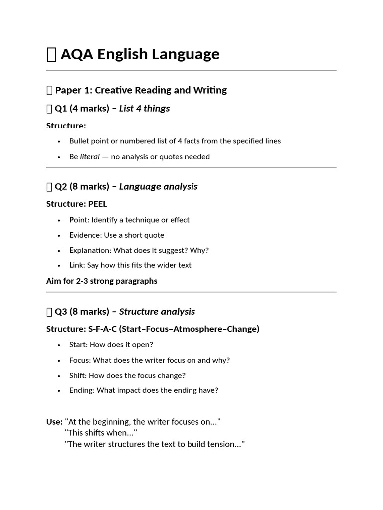 ? AQA English Language+Lit. Structure | PDF | Poetry | Essays
