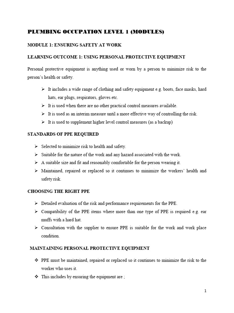 Essential PPE Guidelines for Plumbing Safety | PDF | Personal ...