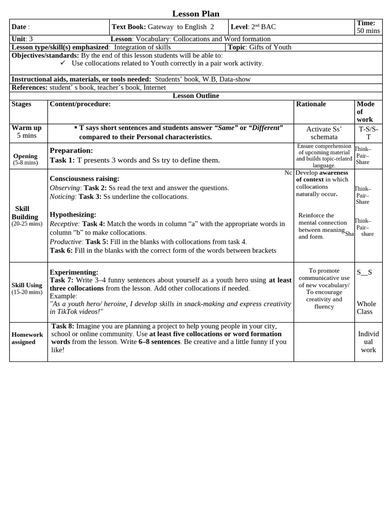 Youth Vocabulary Lesson Plan | PDF | Reading Comprehension | Communication