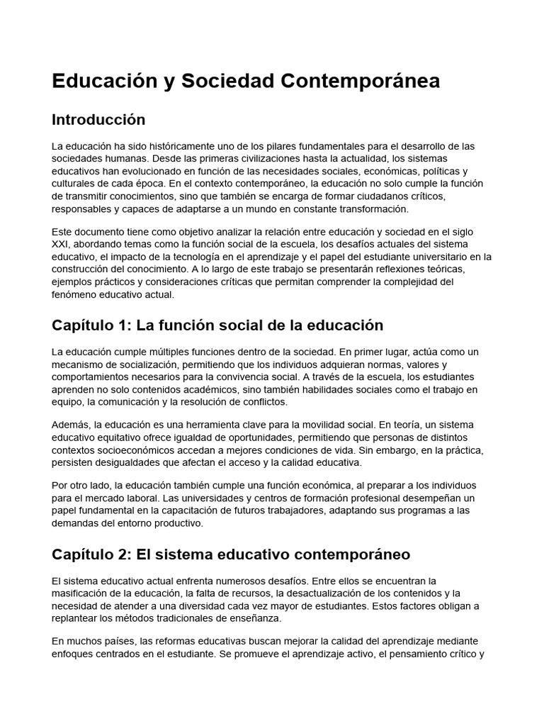 Educación y Sociedad Contemporánea | PDF | Maestros | Enseñando