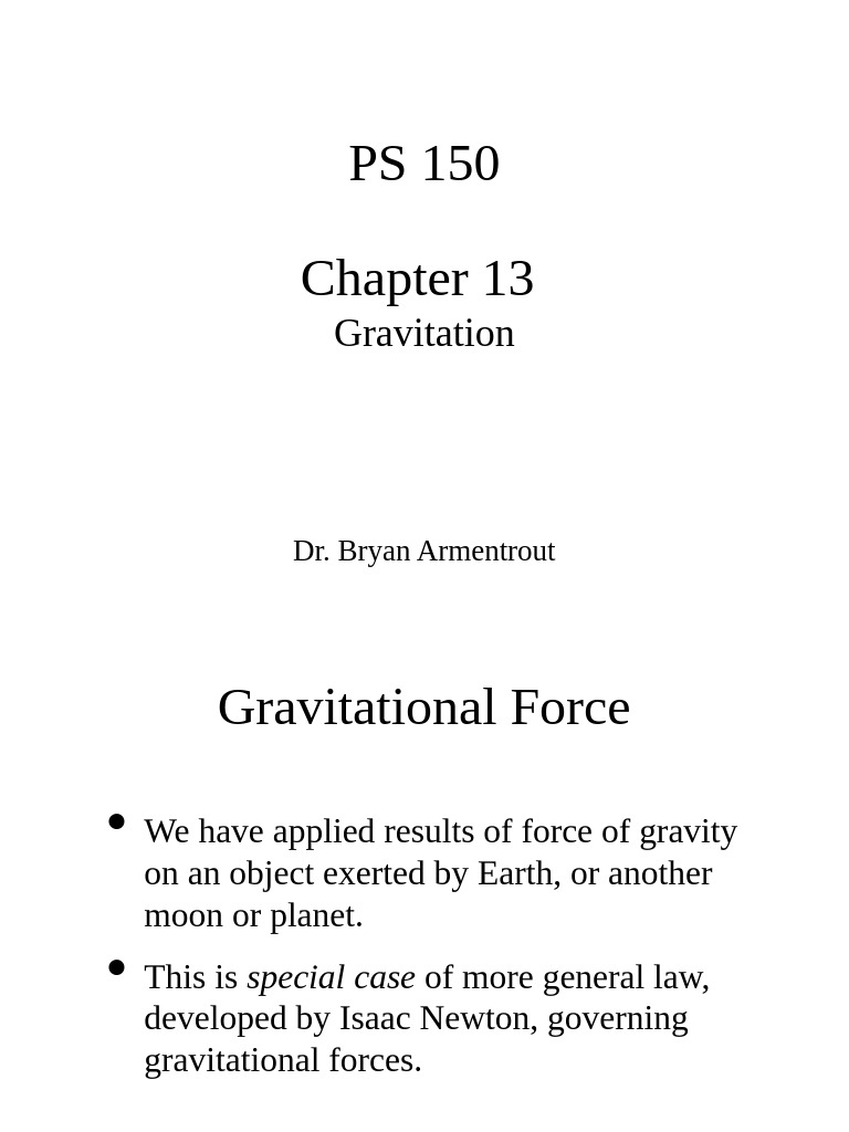 PS 150 Lecture Chapter 13 Fall 2025 | PDF | Force | Newton's Law Of ...