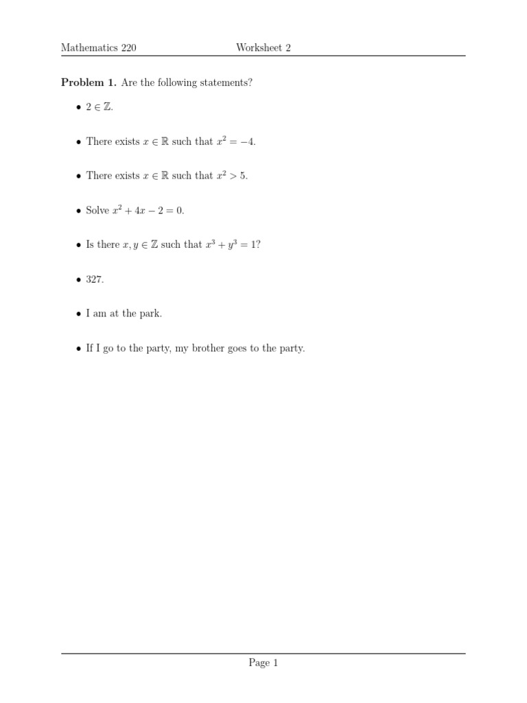 Mathematics 220 Worksheet on Logic | PDF