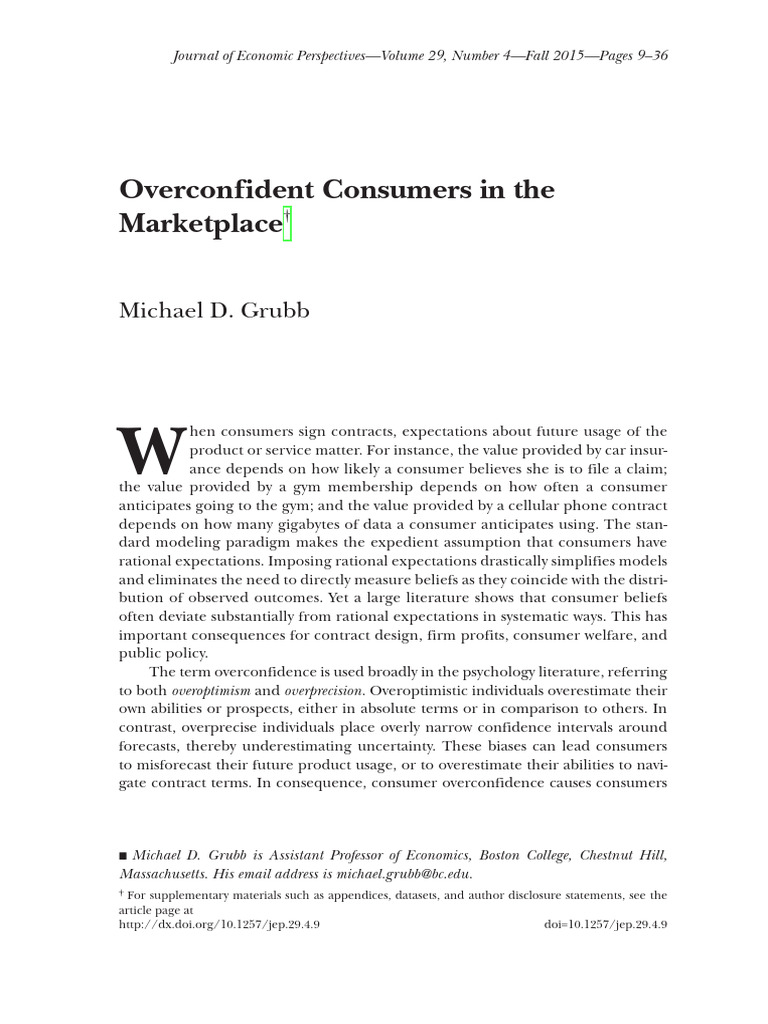 Grubb (2015) - Overconfident consumers in then marketplace | PDF ...