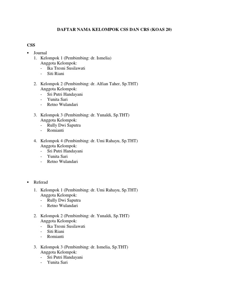 Daftar Nama Anggota Kelompok Css Dan Crs | PDF