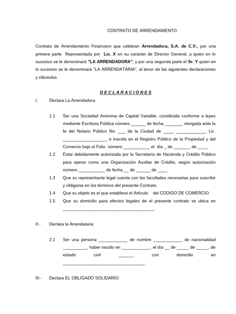 Modelo Contrato Arrendamiento Financiero (1) | PDF | Póliza de seguros ...