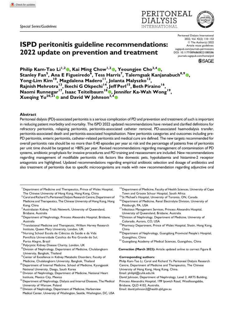 2022_ISPD Peritonitis Guideline Recommendations | PDF | Nephrology ...
