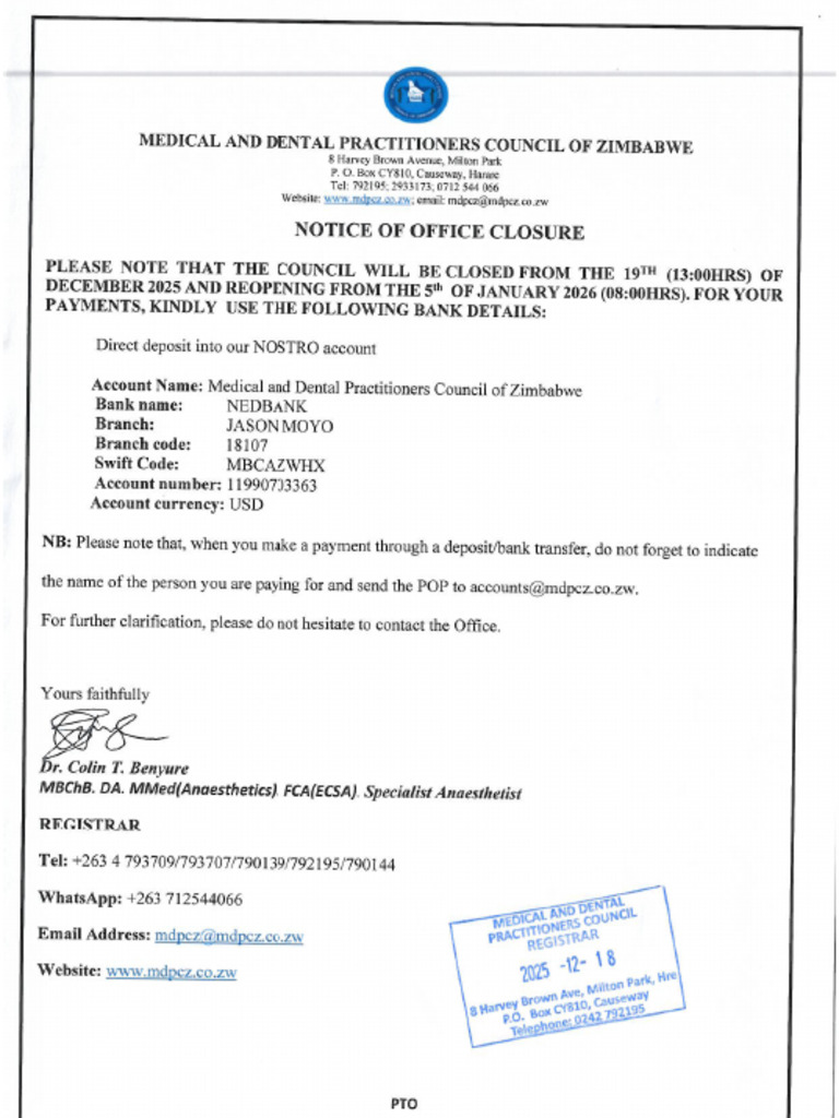 Notice of Office Closure MDPCZ | PDF