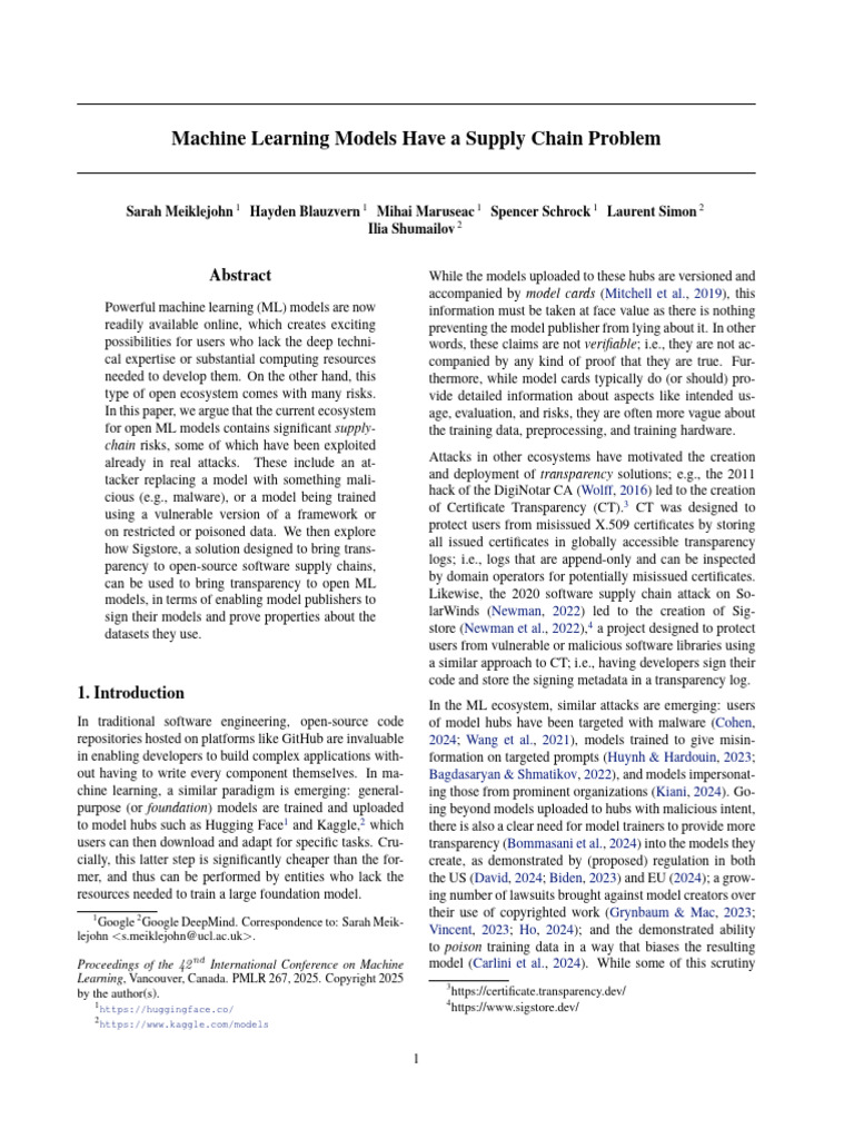 Supply Chain Risks in Machine Learning Models | PDF | Information ...