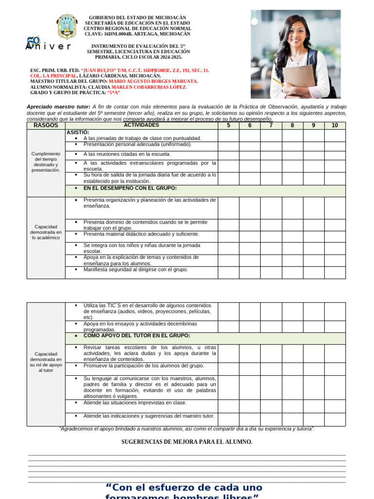 Instrumento de Evaluación 5 Sem 24 25 | PDF | Enseñando | Escuelas