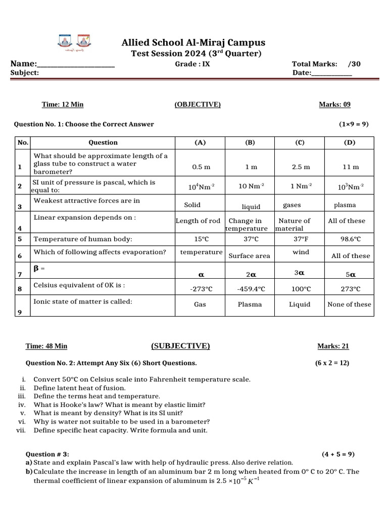 Physics 9th_3rd Quarter | PDF | Thermal Expansion | Temperature