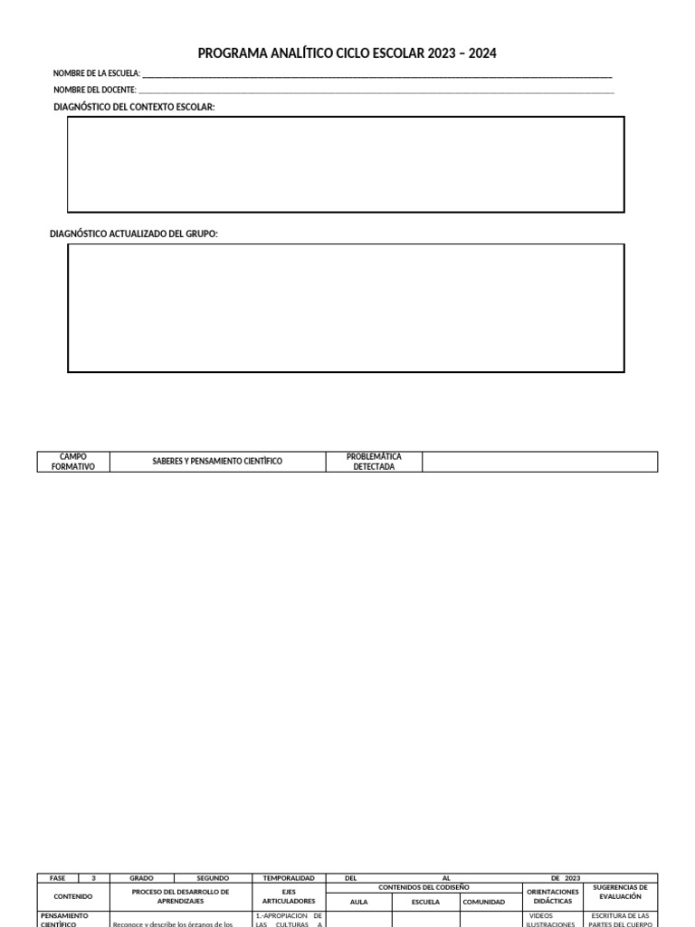 2° PROGRAMA ANALÍTICO SABERES Y PENSAMIENTO CIENTÍFICO | PDF | Alimentos | Sustracción