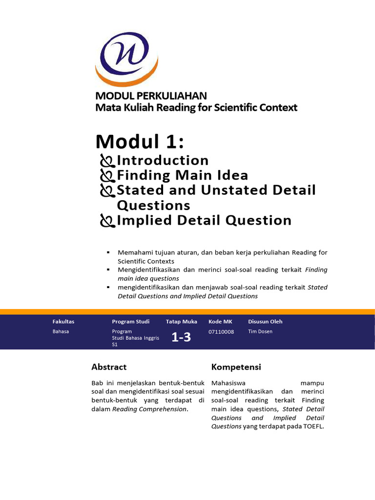 Module 1 Reading for Scientific Contexts | PDF | Test Of English As A ...