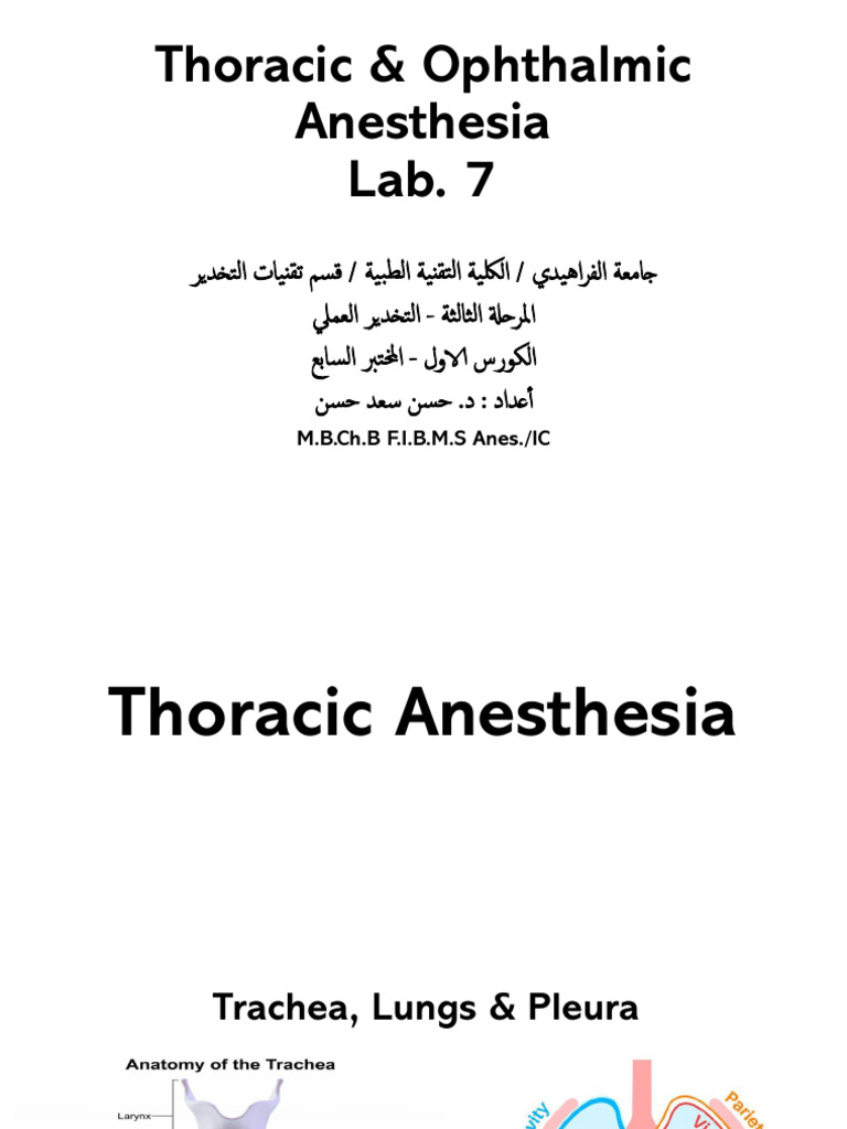Lab 7 Thoracic & Ophthalmic Anesthesia 3rd Stage Anes Lab 1st Sem | PDF ...