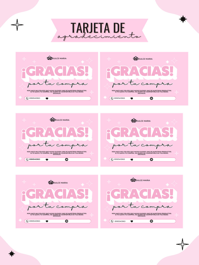 Documento A4 Tarjeta de Agradecimiento Sencillo Moderno Rosa y Negro ...