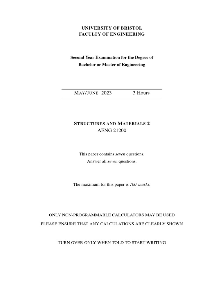 AENG21200_StM2_2223_Exam_03 | PDF | Stress (Mechanics) | Composite Material