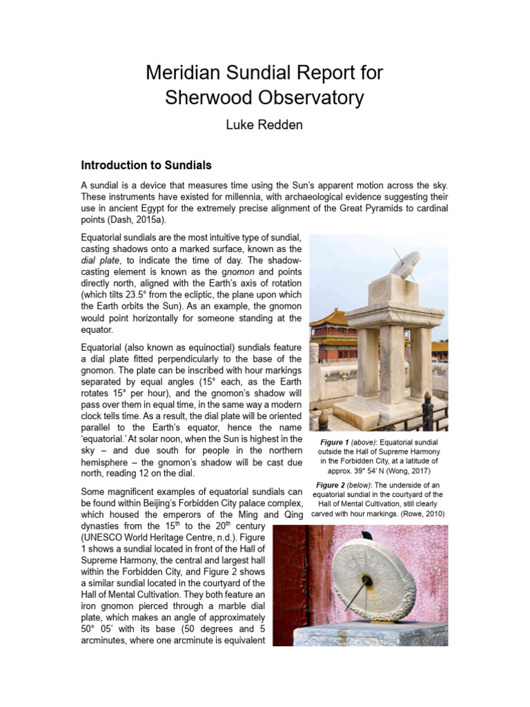 Meridian Sundial Report | PDF | Equator | Celestial Mechanics