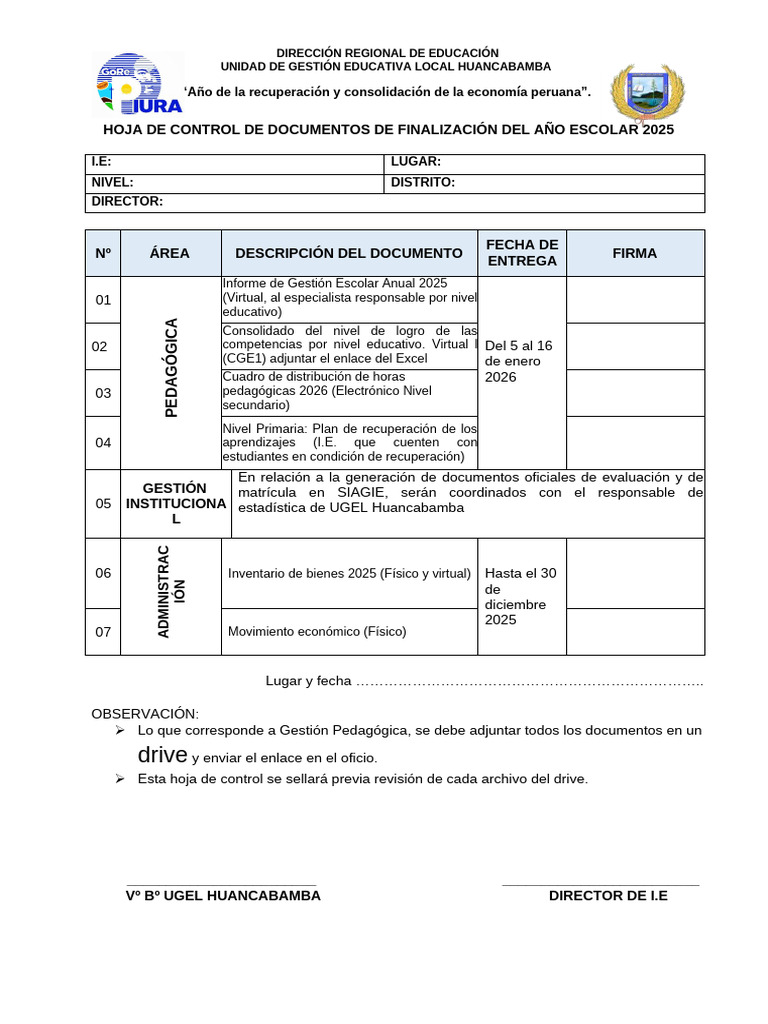 Control Documentos Fin Año Escolar 2025 | PDF