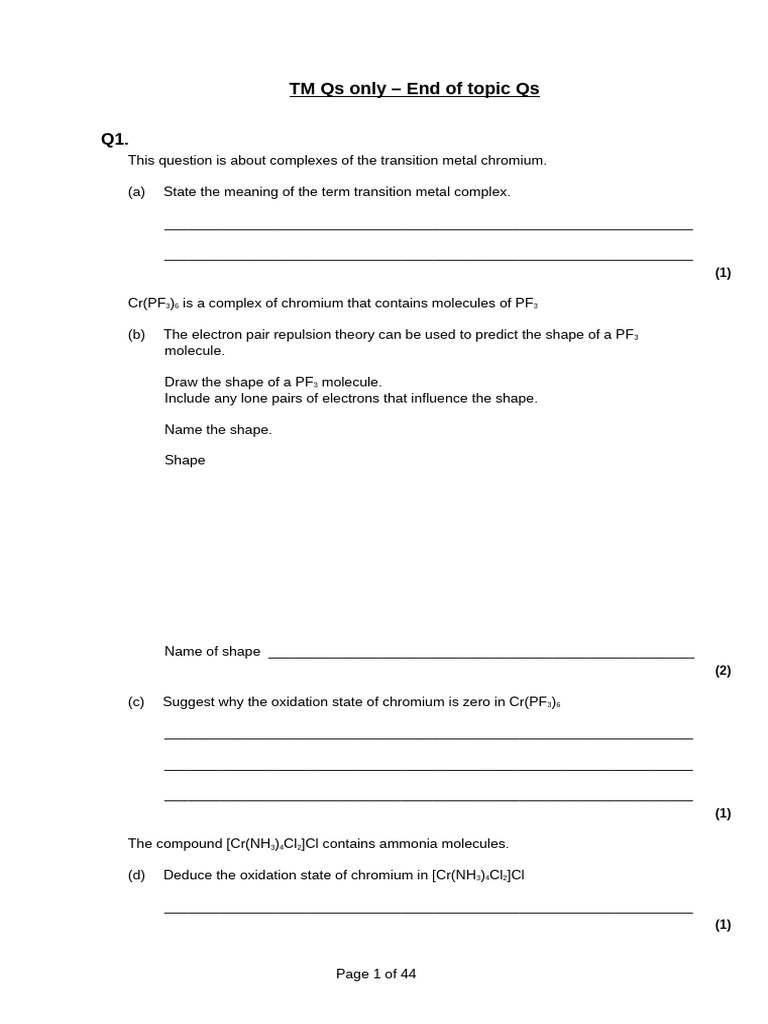 Transition Metal Complexes and Catalysis | PDF | Coordination Complex ...