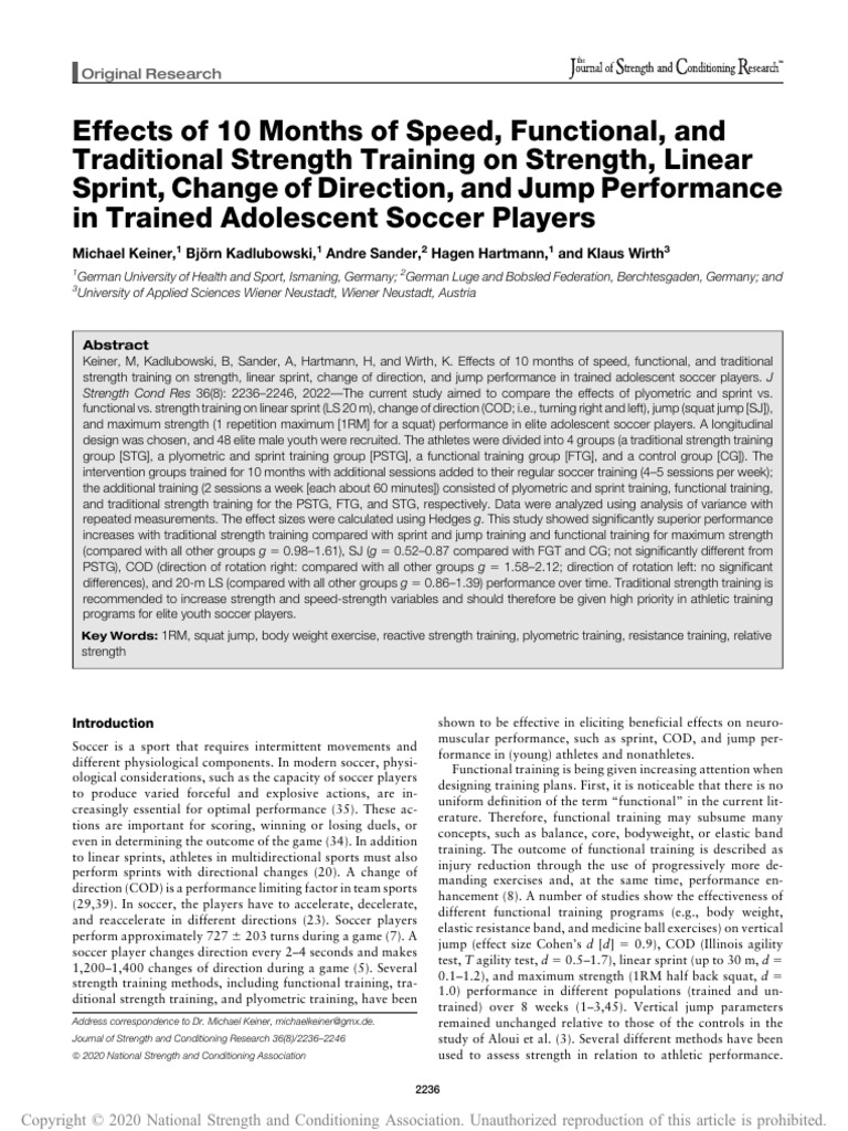 Training Effects on Adolescent Soccer Players | PDF | Standard ...