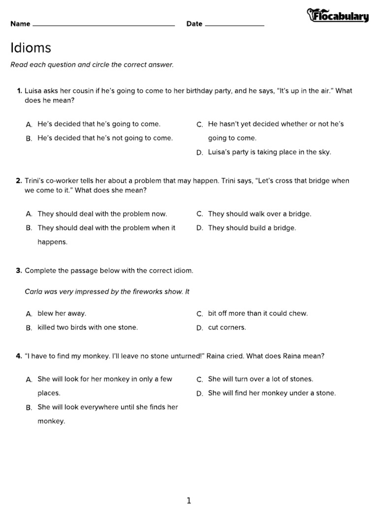 Idioms v1 Quiz 1 | PDF